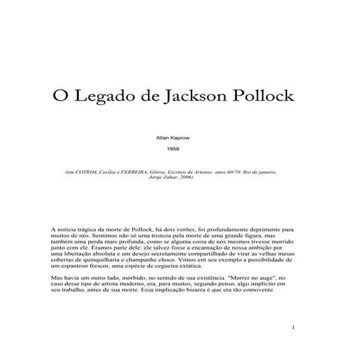 Kaprow allan-o-legado-de-jackson-pollock | PDF