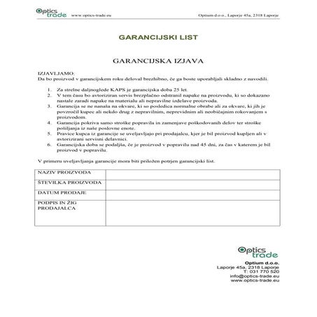 Garancijski list | Kaps Strelni daljnogledi | Optics Trade | PDF