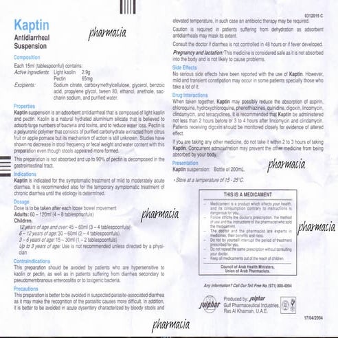 Kaptin antidiarrheal susp patient information leaflet | PDF