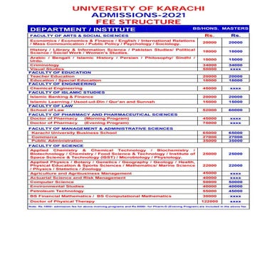 Karachi University fee structure for students | PDF