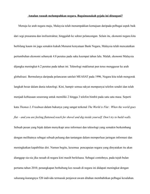 GEJALA RASUAH : MAKSUD, PUNCA, KESAN NEGATIF DAN CARA MENANGANINYA | DOCX