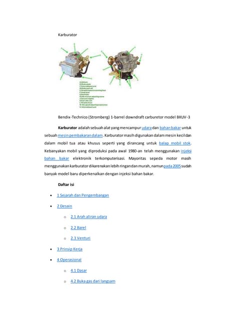 Komponen dan pengertian karburator | PDF