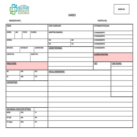 kardex needed for admission and list of information for patient | DOCX