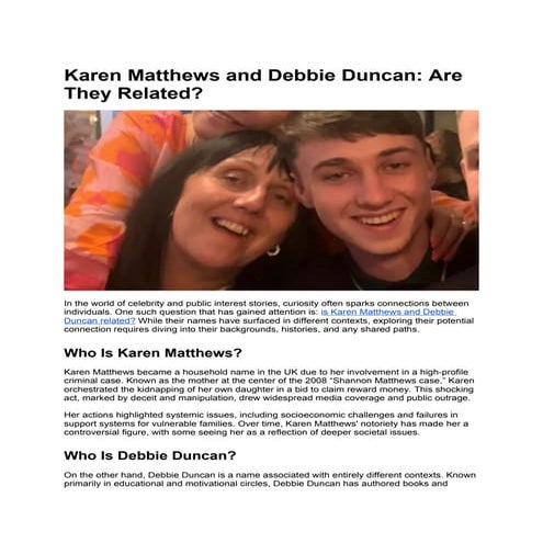 Karen Matthews and Debbie Duncan: Are They Related? | DOCX