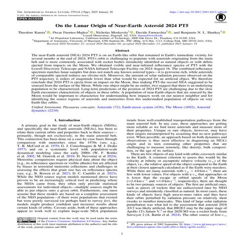 On the Lunar Origin of Near-Earth Asteroid 2024 PT5 | PDF