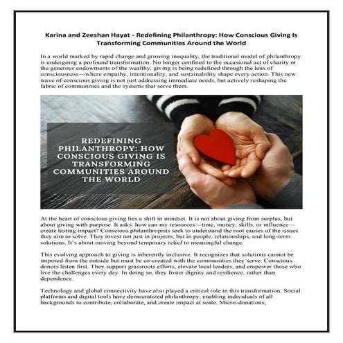 Karina and Zeeshan Hayat - Redefining Philanthropy - How Conscious Giving Is Transforming ...