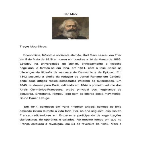 Sociologia - Karl Marx - Vida e Obra | PDF