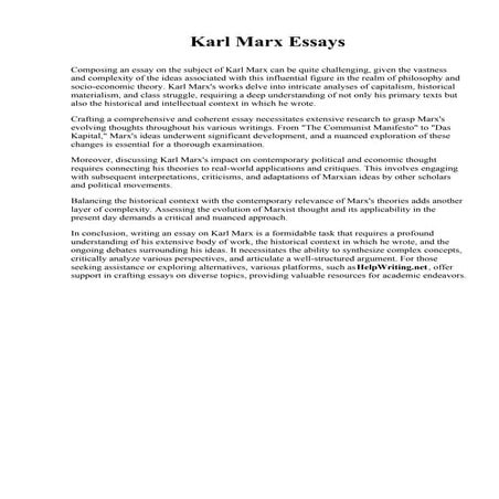 Karl Marx Essays. The University of Tennessee | PDF