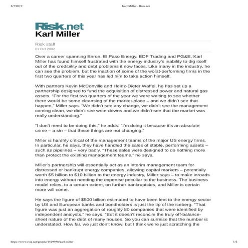Profile of Energy Executive Karl Miller | PDF