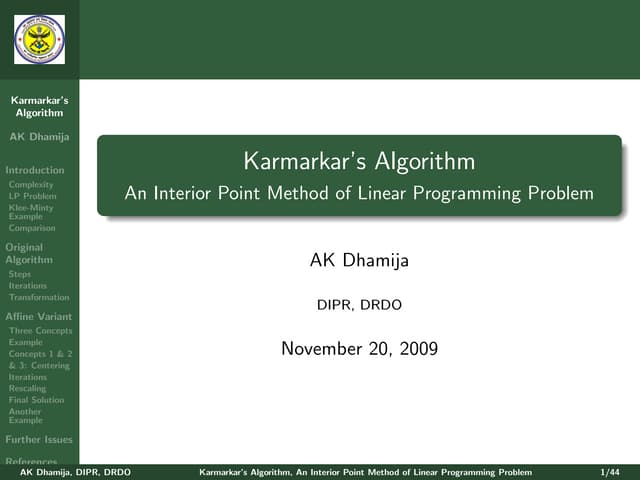 Karmarkar S Algorithm For Linear Programming Problem Ppt