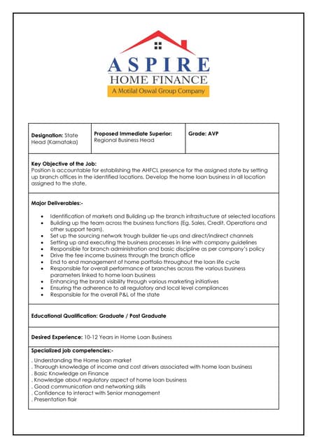 Job Description Cluster Head | PDF | Business | Business and Finance