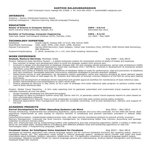 Karthik Balasubramanian (Resume) | PDF