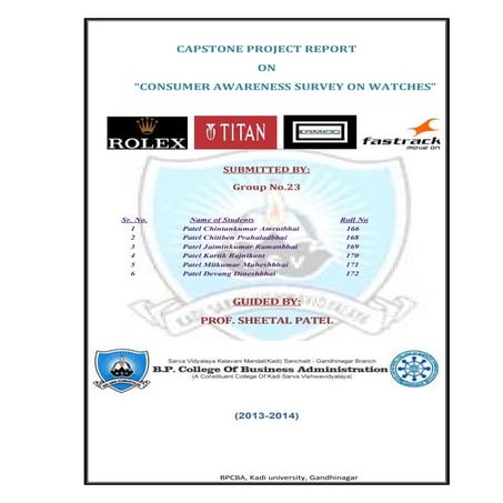 CONSUMER AWARENESS SURVEY ON WATCHES | PDF