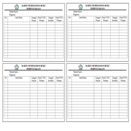 format peminjaman Buku-buku Perpustakaan | DOCX