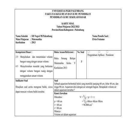 Kartu Soal matematika kelas 5 bangun datar | PDF
