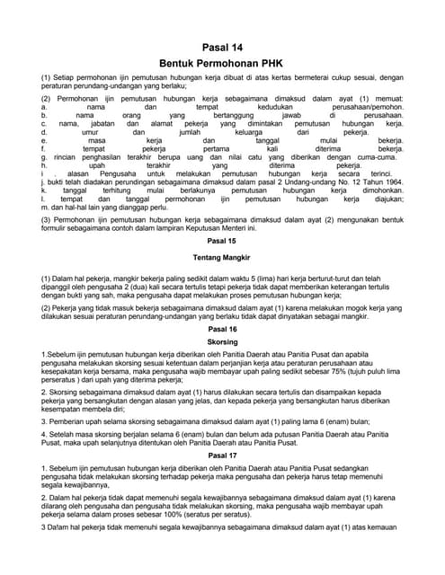 PHK sesuai PP 35 tahun 2021 (pelaksana UU Cipta Kerja) | PDF