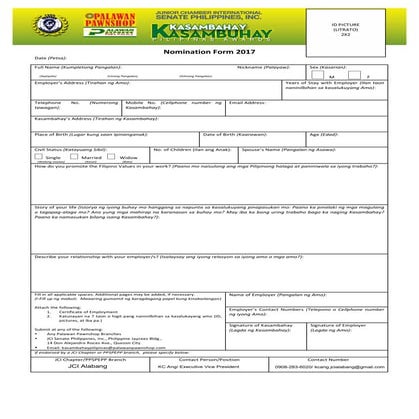 Kasambahay Kasambuhay Nomination Form JCI Alabang | PDF