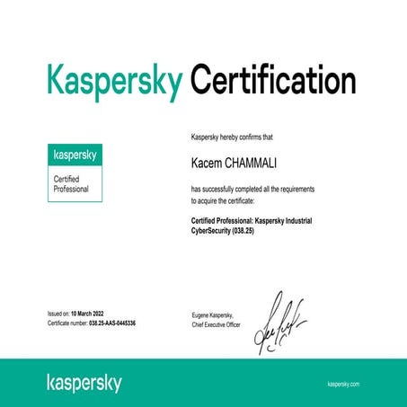 Certified Professional: Kaspersky Industrial CyberSecurity (038.25) | PDF
