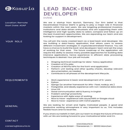 Kasuria - Lead Backend Developer | PDF