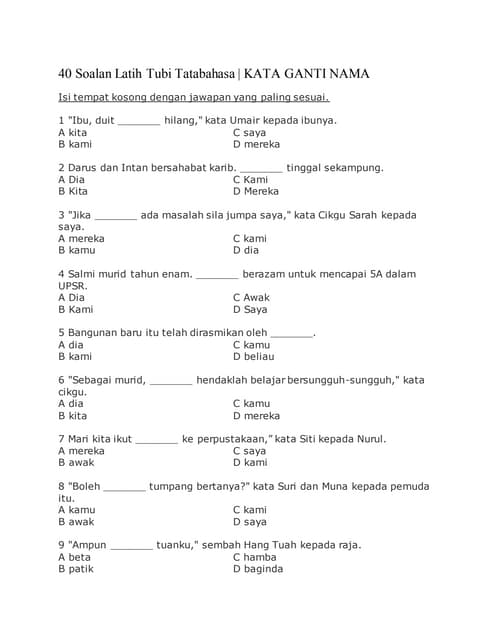 40 soalan latih tubi tatabahasa kata ganda | DOCX