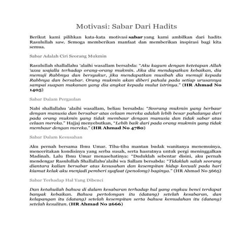 Kata motivasi sabar dari hadits | DOCX