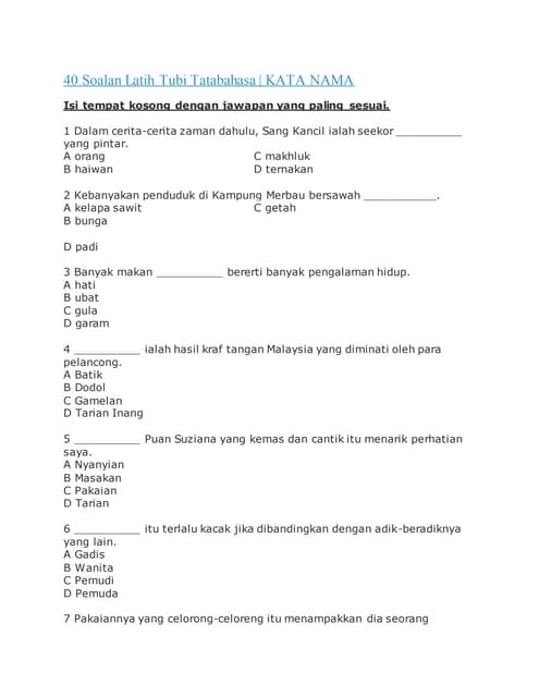 40 soalan latih tubi tatabahasa kata ganda | DOCX