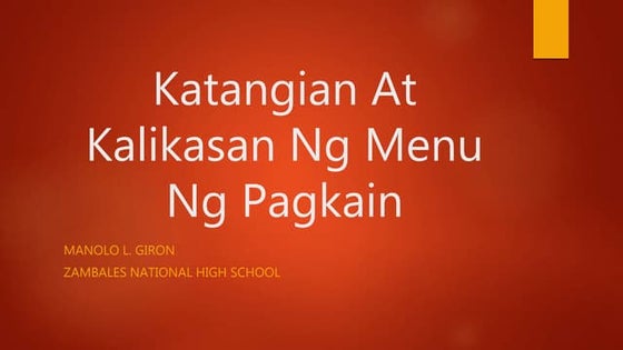 Filipino sa Piling Larang-menu ng Pagkain | PPT