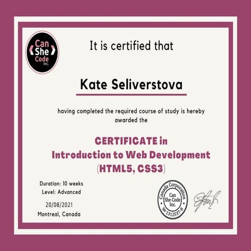 Certificate In Introduction To Web Development Html5 Css3 Ppt