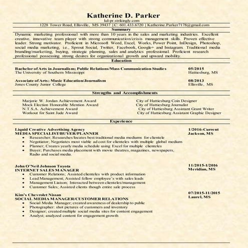 Katherine parker resume 2016(2) | DOCX | Business | Business and Finance