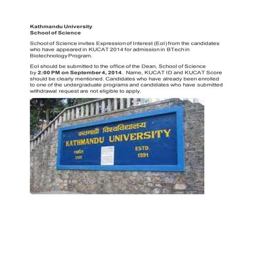 Kathmandu University calls for Expression of Interest for admission in ...