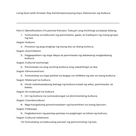 Katuturan ng Kultura Module 3 Kontemporaryong Issue | DOCX