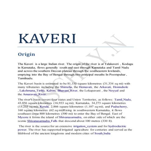 ALL YOU NEED TO KNOW ABOUT KAVERI ISSUE | DOCX