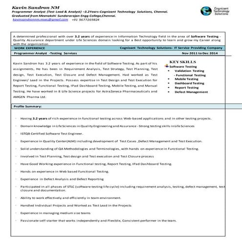 Kavin sandron cognizant resume1 | DOCX
