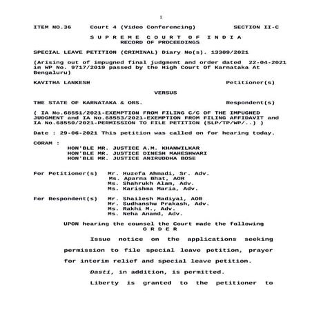 Gauri lankesh sc order | PDF