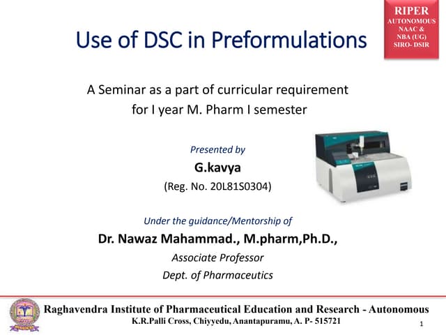 Differential Scanning Calorimeter Instrumentation.(DSC) | PPTX