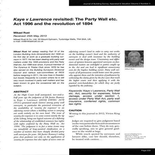 Kaye v Lawrence (2013) 2 jbsav 3 | PDF