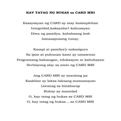 Kay tatag ng bukas sa card mri lyrics | DOCX