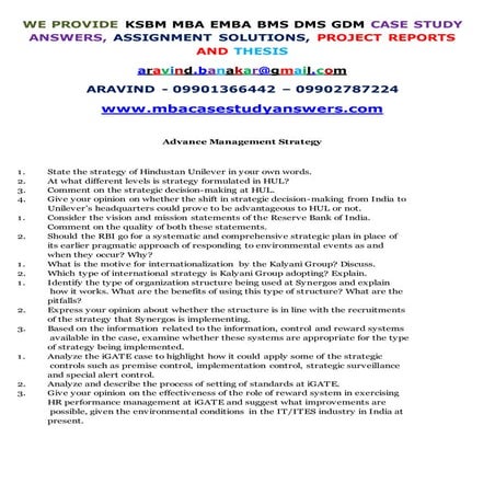 Kazian ksbm mba emba answer sheets & case stuidy solutions - 9901366442 ...