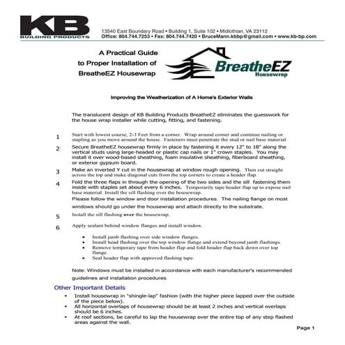 KB BreatheEZ Houswrap Installation Guide | PDF