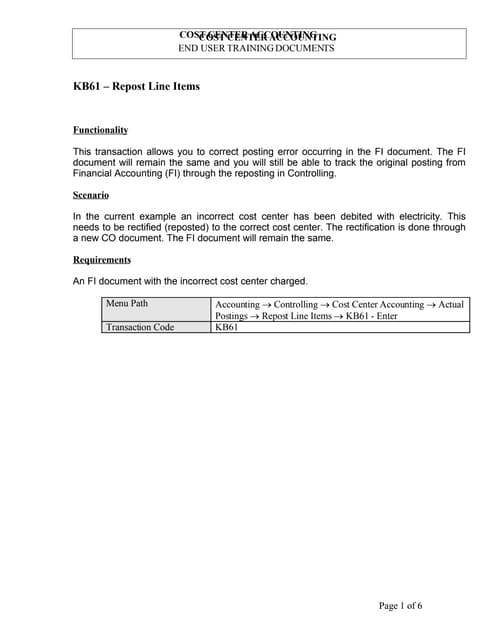 Kb11 N Manual Reposting Of Costs | DOC | Technology & Computing