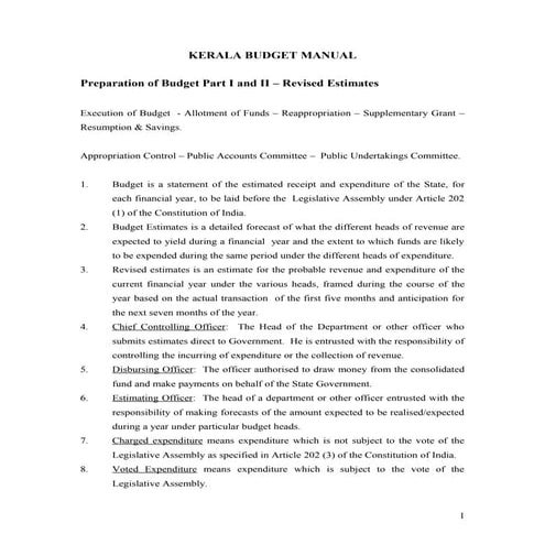Kerala budget Manual Notes uploaded by James Joseph Adhikarathil | DOC