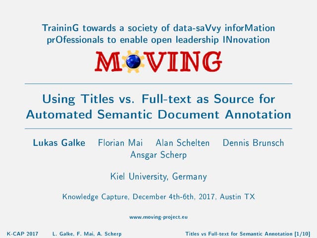 Using Titles vs. Full-text as Source for Automated Semantic Document ... Using Titles vs. Full-text as Source for Automated Semantic Document ...