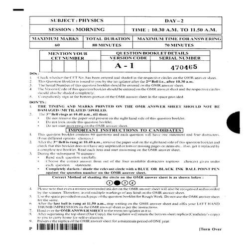 KCET Physics - 2015 Question Paper | PDF
