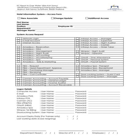 Kc Hotel Information System Request Form | PDF