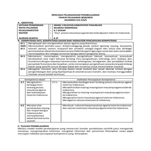 RPP KELAS X KD 3.7 SEJARAH INDONESIA | DOCX