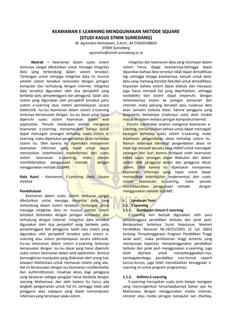 Keamanan E Learning Menggunakan Metode Square Pdf