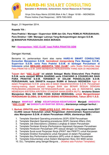 Contoh SOP Lengkap Dept. HRGA Perusahaan | PDF