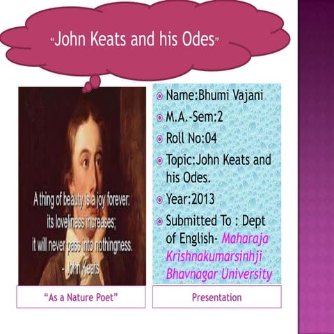 Keats & his Odes | PPTX
