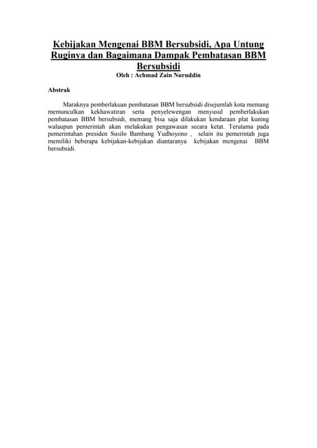 Briefing Note & Rekomendasi Subsidi Bbm | PDF