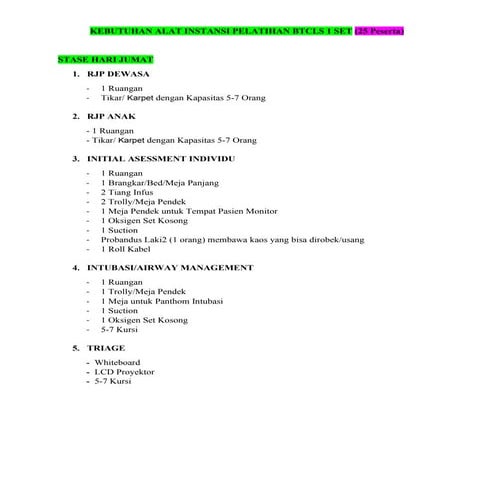 Kebutuhan Alat Btcls Terakreditasi Fiks Pdf